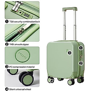 14 Inch Underseat Luggage Carry on Suitcase Free Boarding Personal Item, Mixi Spinner Wheels Hardshell Lightweight PC Suitcases for Short Travel, Avocado Green