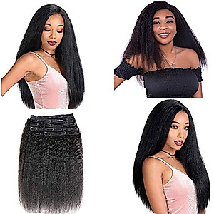 YAMI Kinky Straight Clip In Hair Extensions for Black Women Human Hair Clip in Extensions 10Pcs Brazilian Virgin hair Extensions Clip in Human Hair with Triple Weft 120g （10inch）