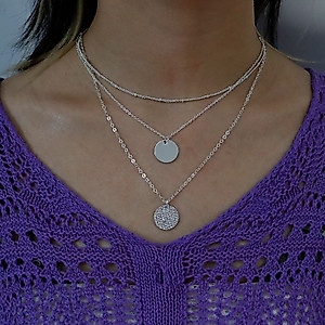 Layered Necklaces for Women Trendy Gold Necklace Stack Dainty Silver Gold Layer Pearl Beaded Coin Charm Jewelry Gift for Teen Girls Necklace Stacker