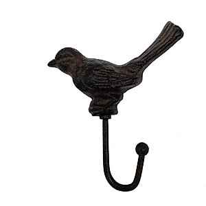 Comfy Hour Antique and Vintage Animal Collection Cast Iron Sparrow Bird Single Key Coat Hook Clothes Rack Wall Hanger, Heavy Duty Recycled Gift Idea