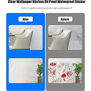 MUGUOY Electrostatic Absorption Wall Protective Film,Self-Adhesive Removable Clear Wall Protector,Oil Proof Waterproof Kitchen Furniture Sticker,No Glue Easy to Clean Wallpaper. (17.7 * 393.7 inch)