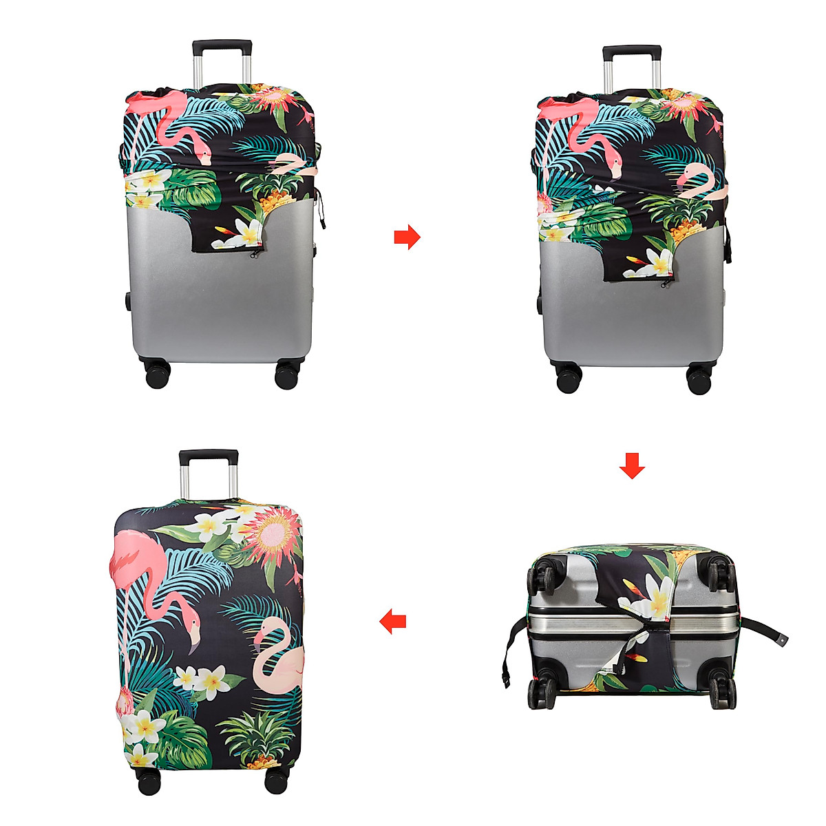 WUJIAONIAO Travel Luggage Cover Baggage Suitcase Protector Fit for 18-32 Inch Luggage (S (for 18-20 inch luggage), Flower flamingo)