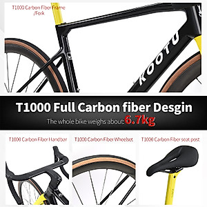 KOOTU Carbon Road Bike Lightweight 24 Speed Shifting Road Bicycle with Shimano Di2 9270 Groupset T1000 Full Carbon Frame & Fork & Wheelset with Disc Brake