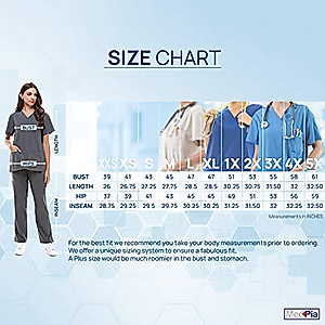 MEDPIA Women's Medical Uniform Set – 4 Way Stretch Lightweight 8 Pockets V-Neck Top Drawstring Elastic Waist Pants Nursing Black 4X