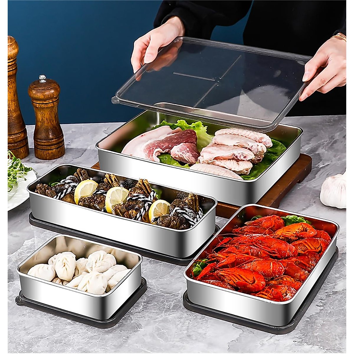 Alunsito 2 Pcs Deli Meat Container Bacon Container Long Deli Meat Storage Box with Airtight Lids Stackable Food Storage Containers for Refrigerator, Saving Lunch Ham, Spaghetti, Asparagus, Celery