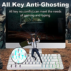 RK ROYAL KLUDGE RK68 (RK855) Wired 65% Mechanical Keyboard, RGB Backlit Ultra-Compact 60% Layout 68 Keys Gaming Keyboard, Hot Swappable Keyboard with Stand-Alone Arrow/Control Keys, Blue Switch, White