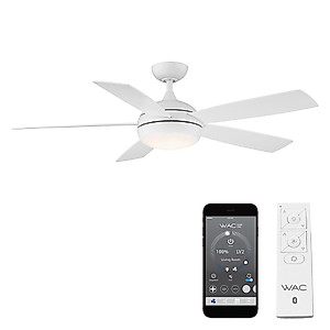 WAC Smart Fans Odyssey Indoor and Outdoor 5-Blade Ceiling Fan 54in Matte White with 3000K LED Light Kit and Remote Control works with Alexa and iOS or Android App