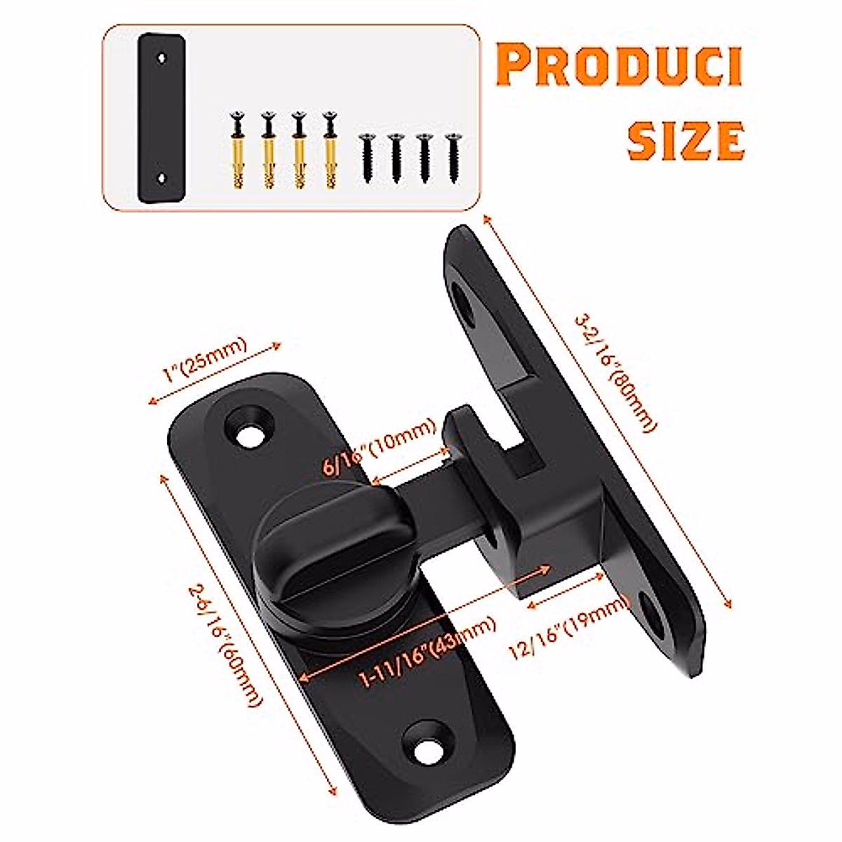 90/180 Degree Barn Door Lock, Small Flip Gate Latches Hardware, Door Security Sliding Door Latch Lock fo Cabinets, Barn Door, Bathroom, Gardenr Doors (Black-1Pc)