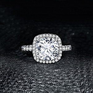 JewelryPalace Cushion 3ct CZ Engagement Rings For Women Cubic Zirconia Promise Halo Engagement Ring 925 Sterling Silver Solitaire Engagement Ring Size 7
