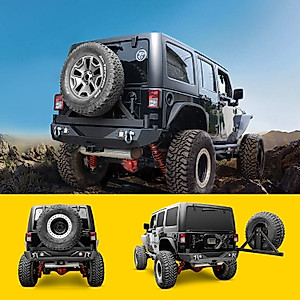 Nilight Rear Bumper & Spare Tire Rack & Hitch Receiver w/2 LED Lights Compatible for 2007-2018 Jeep Wrangler JK for 2007-2018 Jeep Wrangler JK & Unlimited