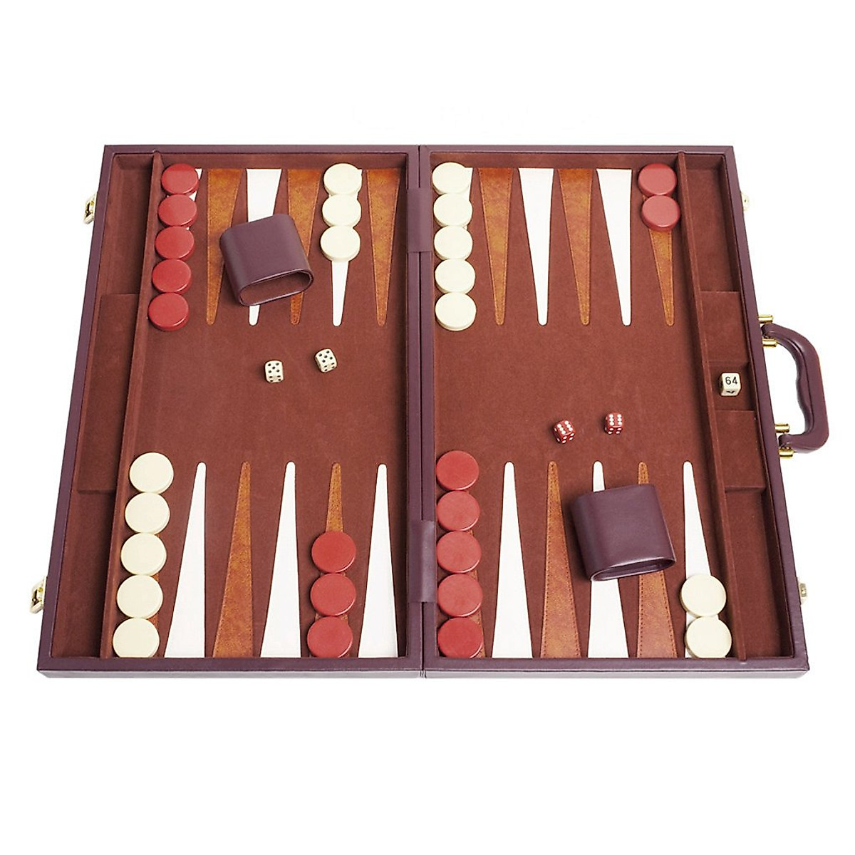 21-inch Backgammon Set - Brown Board and Playing Surface - White and Light Brown Points