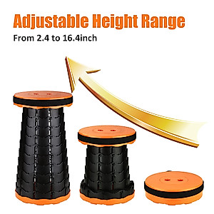 aiGear Portable Telescoping Stool with Cushion Adjustable Plastic Stools Lightweight Compact Retractable Seat for Camping Picnic Fishing Hiking Travel Yellow(PT033)