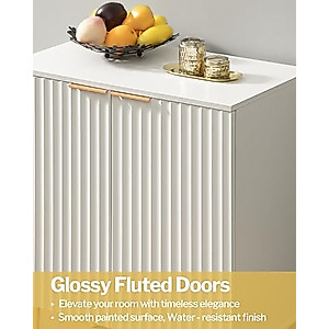 SICOTAS Fluted White Storage Cabinet, Wood Sideboard Buffet Cabinet with Spray-Painted Finish, Multifunctional Console Table with Storage Credenza Accent Cabinet for Living Room, Dining Room, Hallway