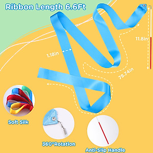 HiUnicorn 12PCS Rainbow Dance Wands Ribbon Streamers for Kids Gymnastics Rhythmic Dancing Twirling Sticks Silks Wands for Girls Circus Carnival Birthday Party Favors Rewards Gift