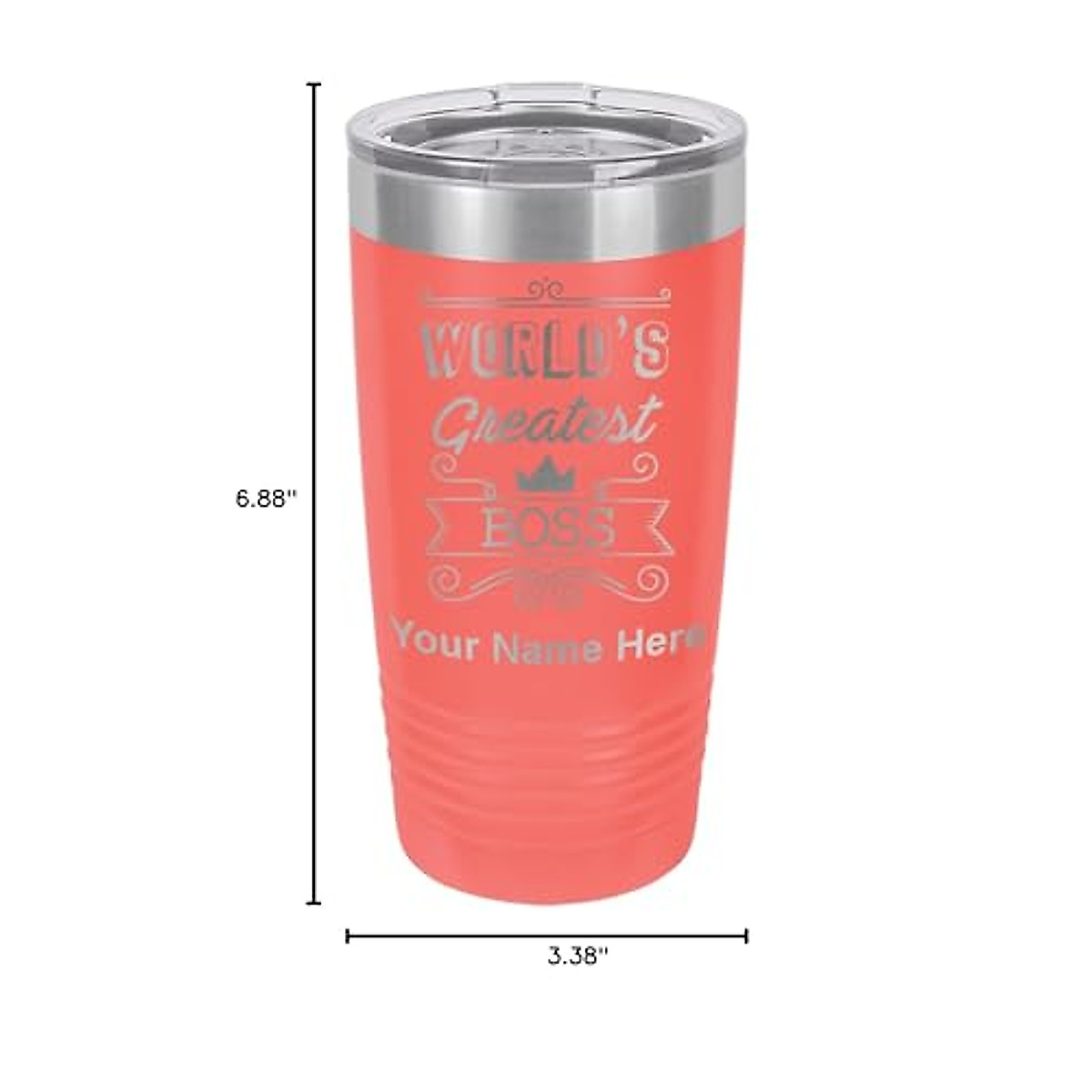 LaserGram 20oz Vacuum Insulated Tumbler Mug, World's Greatest Boss, Personalized Engraving Included (Coral)