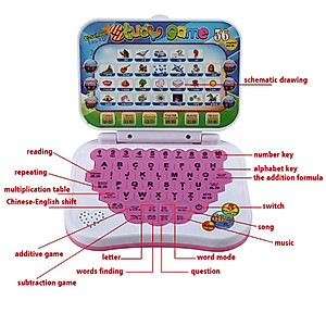Alomejor Kids Laptop, Baby Bilingual Educational Electronic Learning Toys Children Computer Game for Gifts