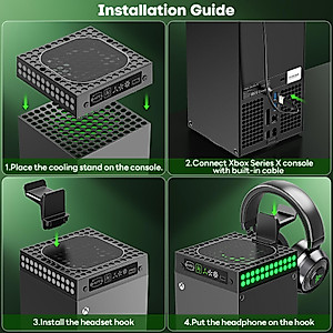 XBX Series X Cooling Fan Dust Proof with Auto Mode, for Xbox Series X Console with LED Lights, Built-in AUTO Adjustable Fan Cooling System, Xbox Series X Top Cooler, Game Accessory with Headset Holder