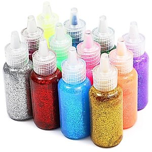 Neon Metallic Glue with Glitter Bottles for Arts and Crafts (20 ml, 12 Pack)