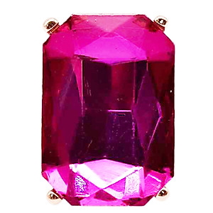 Rosemarie & Jubalee Women's Stunning Emerald Cut Statement CrystalOn Stretch Band Cocktail Ring, 1.5" (Fuchsia Pink Crystal Rose Gold Tone)