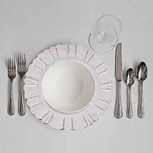 Opexscal 13" Antique White Round Scalloped Charger Plates, Wedding Reception Plate Chargers Dinner Party Decoration Charger Plates, 6Pcs