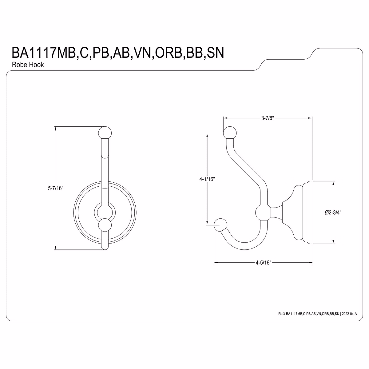 Kingston Brass BA1117PB Victorian Robe Hook, Polished Brass,4-5/8" Length