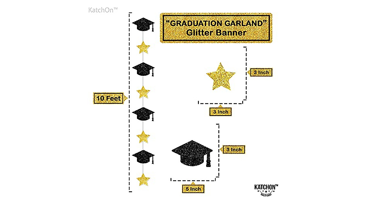 Shop Black & Gold Glitter Graduation Cap Garland 2023 | No DIY