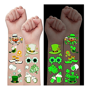 Partywind 200 Styles (10 Sheets) Glow St Patrick's Day Kids Temporary Tattoos, Saint Patricks Day Decorations Party Supplies Favors, Irish Tattoo Stickers with Shamrock for Kids