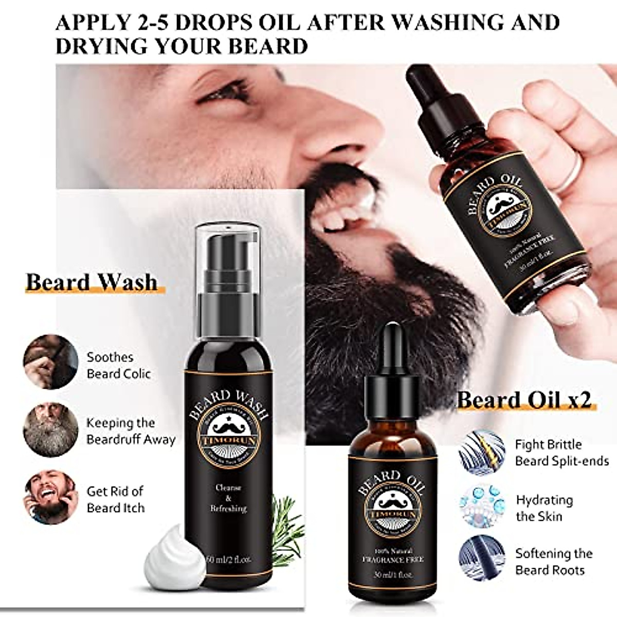 Beard Kit, Mustache Beard Grooming Kit Christmas Gifts for Men Dad Husband Boyfriend with 2 Beard Oil, Beard Wax, Beard Balm, Beard Wash, Brush, Comb, Scissor, Beard Soften Style Kit, Mens Gifts Set