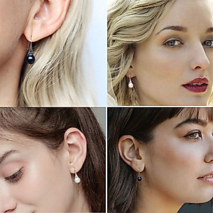 S925 Sterling Silver Freshwater Cultured Pearl Dangle Drop Earrings for Women AAA+ Quality 8mm Black Pearl Women's Earrings