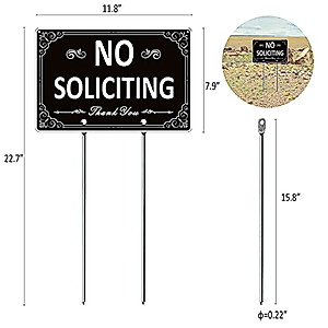 KooMate No Soliciting Sign for House - All Metal Construction - No Soliciting Yard Sign with Stake - 12" x 8", 15.7" Long Metal Stakes Included