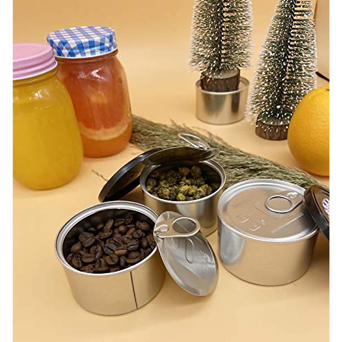YEEPON 20sets Cali Press In Self-seal Tin Can with Lid - Tuna Can Hoop Ring - NO TOOLS NEEDED + 32Pieces can Labels【200ml/7g] (20sets)