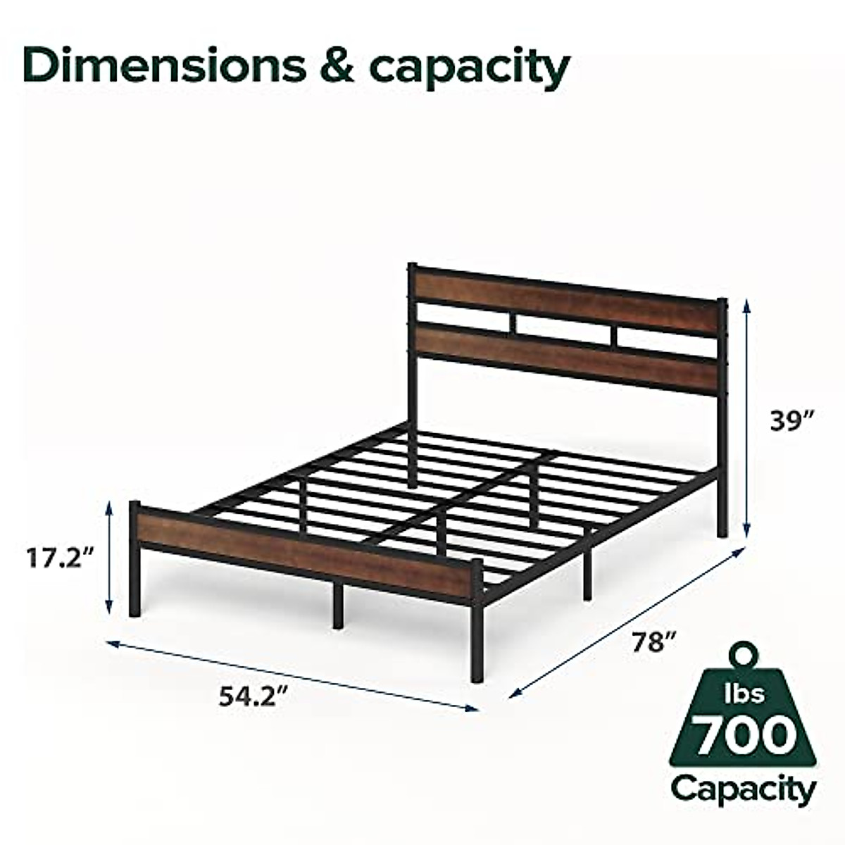 ZINUS Roman Bamboo and Metal Platform Bed Frame / No Box Spring Needed / Easy Assembly, Full