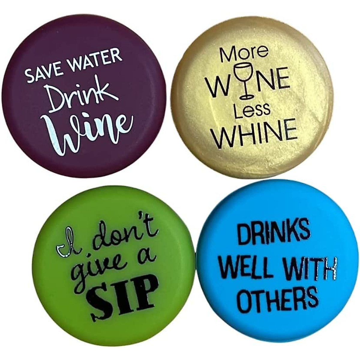 CapaBunga Silicone Wine Stoppers for Wine Bottles - 4 Pack Funny Wine Stoppers - Airtight Wine Bottle Stoppers Wine Saver Wine Bottle Caps - Wine Accessories for Wine Lovers - Sip, Whine, Save, Drinks