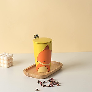 BosilunLife Ceramic Tea Cup with Infuser and Lid for Steeping Loose Leaf Tea, 10 oz Tea Mug Tea Infuser Cup with Filter for Tea, Milk, Coffee, Loose Leaf Tea Infusers Double Wall Coffee Mug