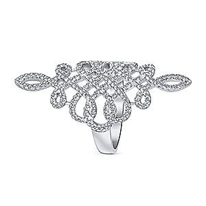 Large Pave Cubic Zirconia Romantic Art Deco Vintage Style Elegant Full Finger Armor CZ Statement Swirl Infinity Ring For Women Teen.925 Sterling Silver