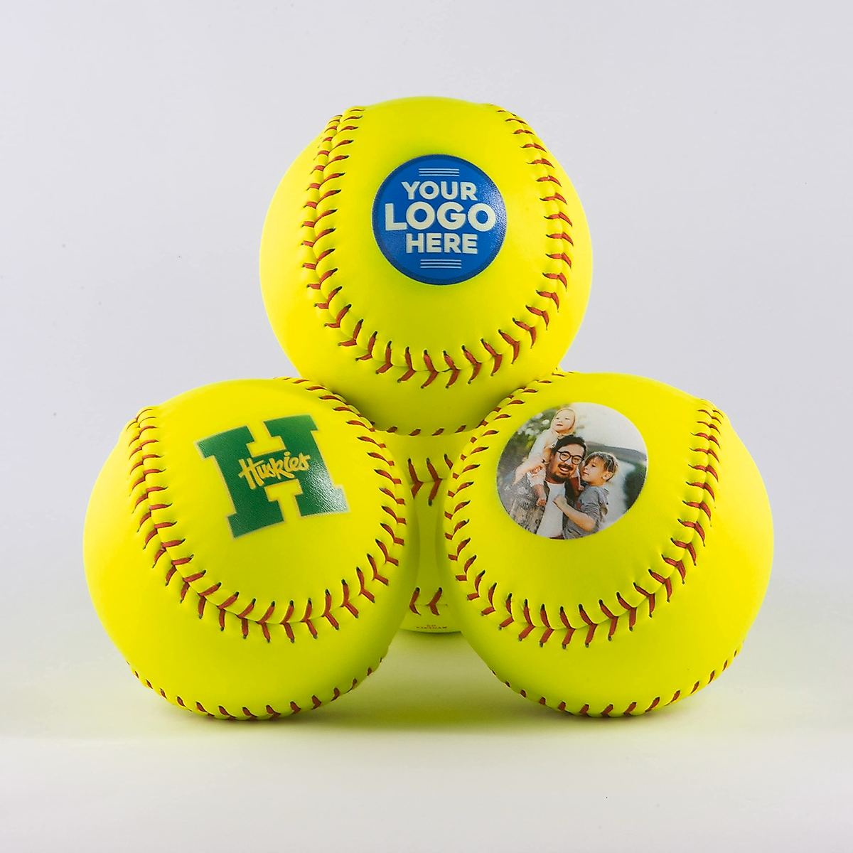 Personalized Yellow Softball Printed Gift, Custom Practice Softball Best Gift - Official Size- Use Your Photo or Logo Softball Birthday Gift Holiday Present for The Best Dad or Family