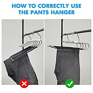HotMax Pants Hanger Space Saving, Multiple Pants Organizer for Closet, Stainless Steel Jeans Hangers, Non-Slip Trousers Storage Organizer for Scarf, Skirt(2packs, 5-rods)