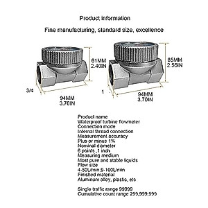 High Accuracy s Flow Meter, Waterproof Liquid Water Meter Flowmeter 2 Size - Long Lasting(6 Points)