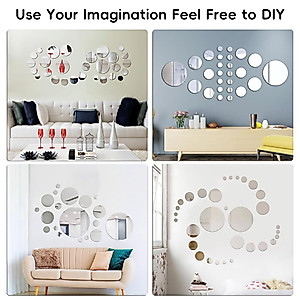 DIBALIYI 32 Pcs Acrylic Mirror Wall Stickers, Removable Wall Decal Mirror Set, Bathroom Wall Sticker Art, Circle Ceiling Mirrors for Bedroom, Home, Living Room, Sofa TV Background Decor (Small)