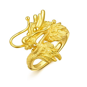 CHOW SANG SANG 999.9 24K Solid Gold Price-by-Weight Gold Dragon & Phoenix Adjustable Ring for Women, Men and Wedding Occasion 86365R 86366R (Approx. 0.241tael (~9.02g), Dragon)
