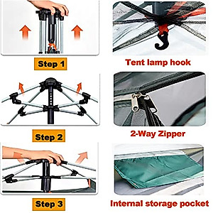 CLrkualn Camping Tent Pop Up 60 Seconds Set Up Family Dome Tent Waterproof Windproof Tent Double Layer Portable with Carry Bag for Outdoor Picnic Hiking Glamping (Green, Medium)
