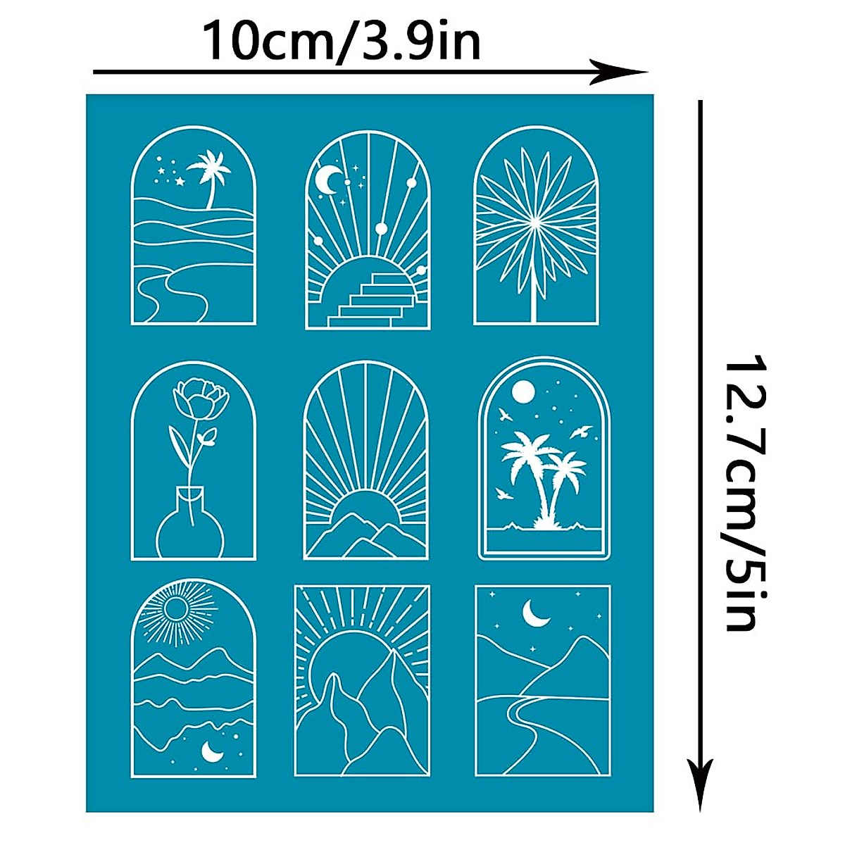 OLYCRAFT 4x5 Inch Clay Stencils Arched Landscape Pattern Silk Screen for Polymer Silk Screen Stencils 9 Styles Landscape Mesh Transfer Stencils Boho Theme Mesh Stencil for Polymer Clay Jewelry Making