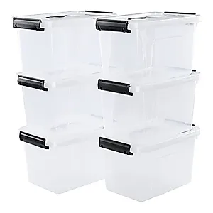 Jandson 5.5 Quart Clear Latching Storage Box, Plastic Container Bin, 6 Packs