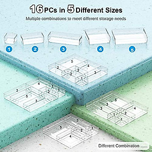 Kootek Modular Desk Drawer Organizer Bins with Different Sizes Drawer Dividers 16 Organizers Bins Customize Layout Storage Box for Bedroom Dresser Bathroom Kitchen Office