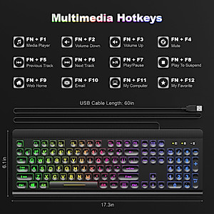Meidosa Backlit Keyboard Wired Large Print, Computer Keyboard with Rainbow Illuminated LED, USB Keyboard with Numeric Keypad and Media Hotkey for Windows PC Laptop