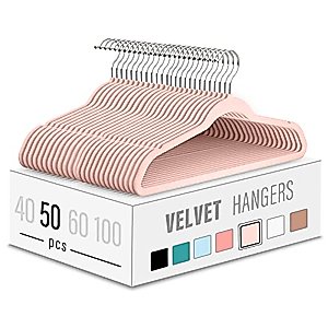 Velvet Clothes Hangers (50 Pack) Heavy Duty Durable Suit Hanger Vibrant Color Hangers Lightweight Space Saving Coat Hangers for Closet -Blush Pink