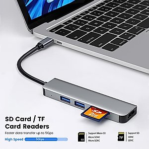 USB C Hub with 4K HDMI Output, Leizhan 5 in 1 USB 3.0 Adapter Type C Hub to HDMI USB C Dongle Adapter SD TF Card Reader, USB 3.0&2.0 OTG Adapter Compatible for MacBook Air HP XPS