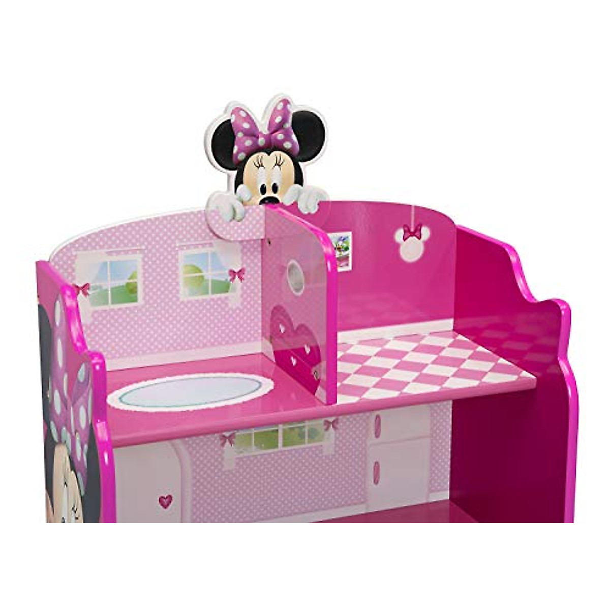 Delta Children Wooden Playhouse 4-Shelf Bookcase for Kids, Minnie Mouse