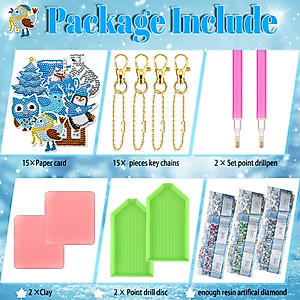 Inbagi 15 Pcs Winter Diamond Painting Keychains Blue Diamond Art Keychains Winter Gnome Snowflakes Diamond Painting Key Chains Diamond Art Key Rings Pendant 5D DIY Diamond Decoration (Winter Style)