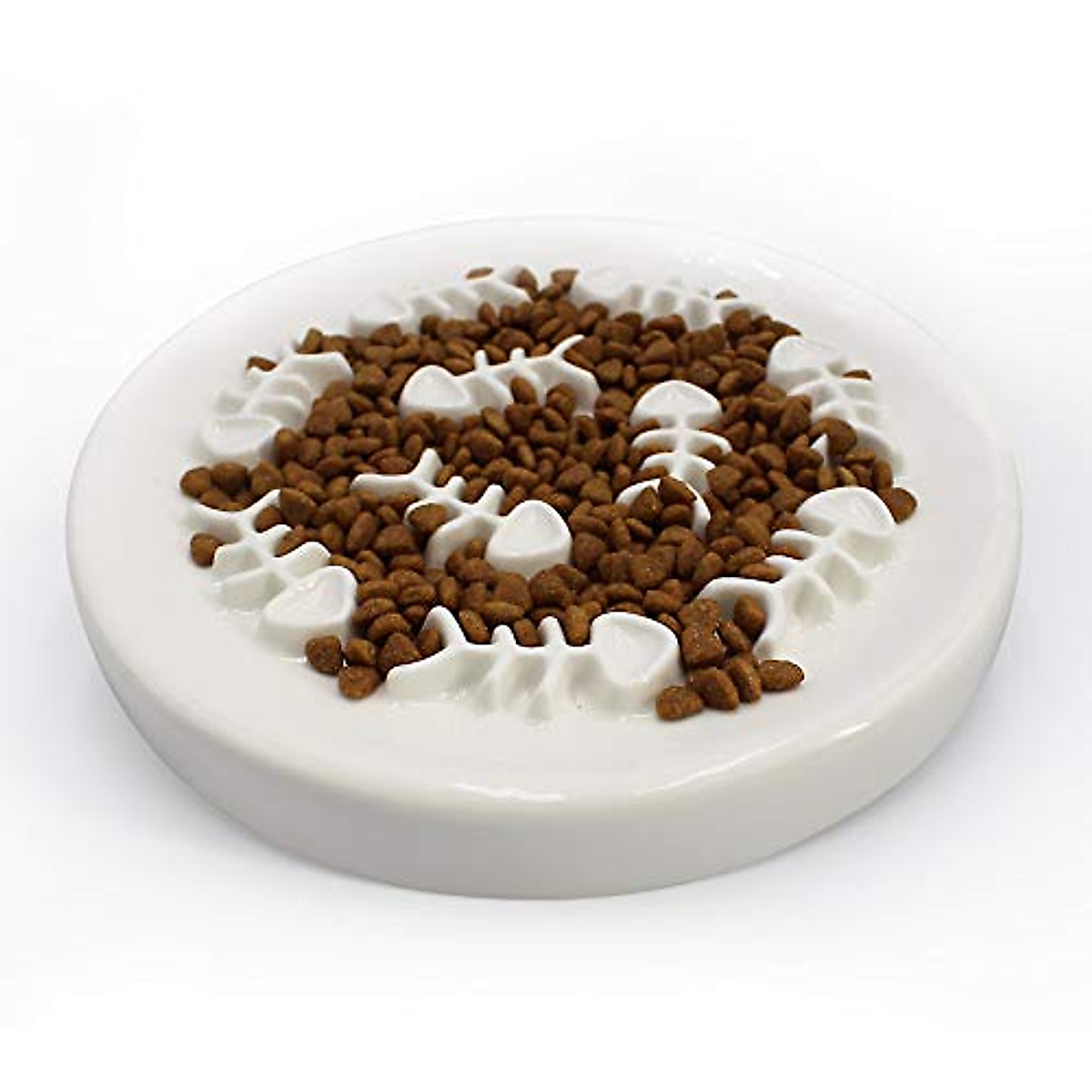 Slow Feeder Cat Bowl,Cat Puzzle Feeder Ceramic Dish with Fish Bone Design,Fun Interactive Slow Down The Eating Speed of Pets,Against Bloat,Indigestion